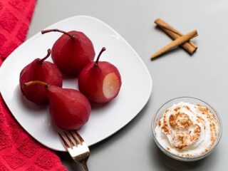 Spiced Red Wine Poached Pears - Cocktails and Appetizers